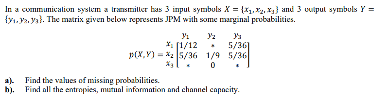 Solved In a communication system a transmitter has 3 ﻿input | Chegg.com