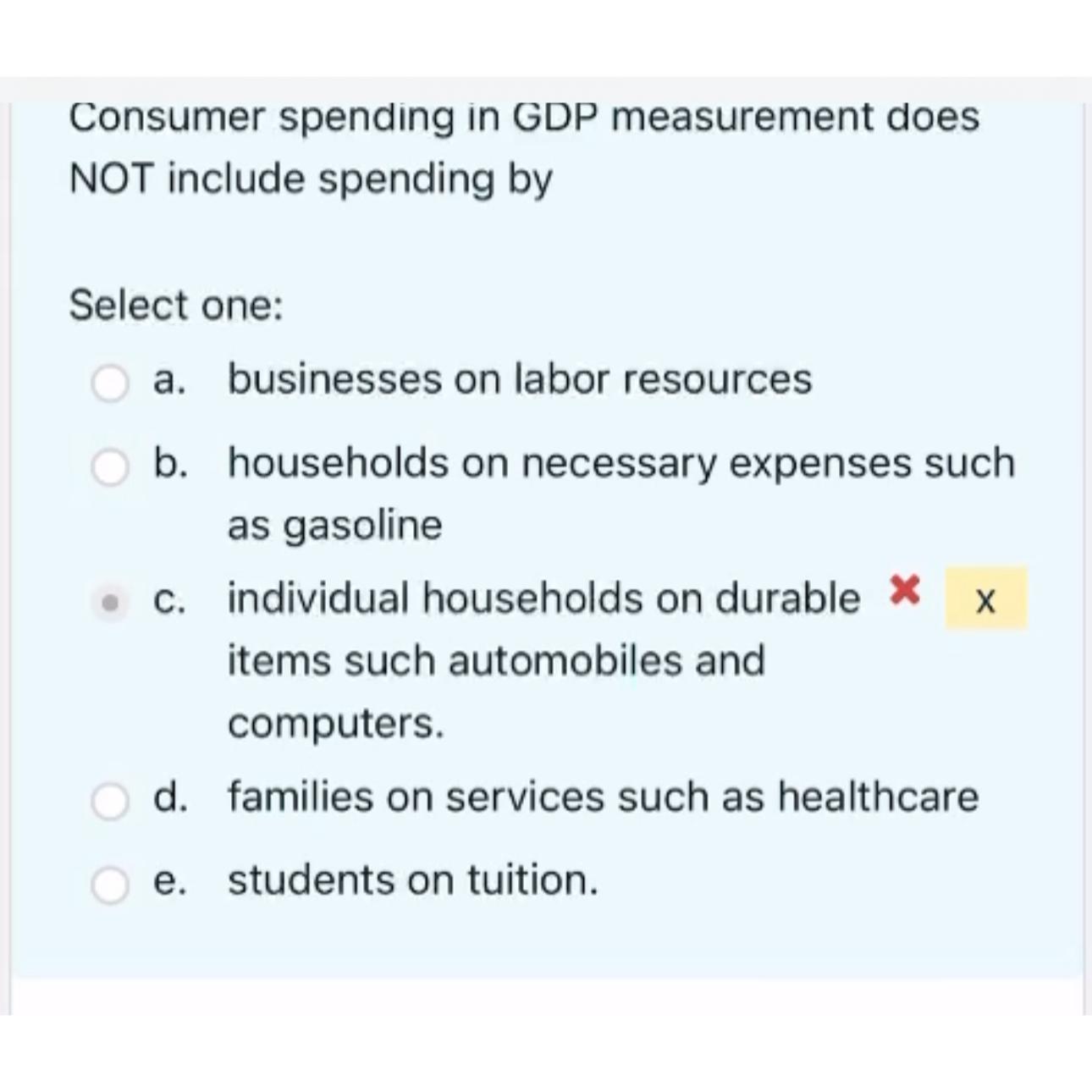 Solved Consumer spending in GDP measurement does NOT include | Chegg.com