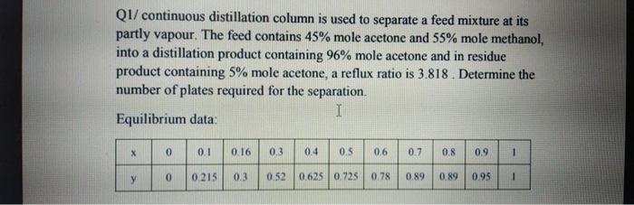 Solved Q1/ continuous distillation column is used to | Chegg.com