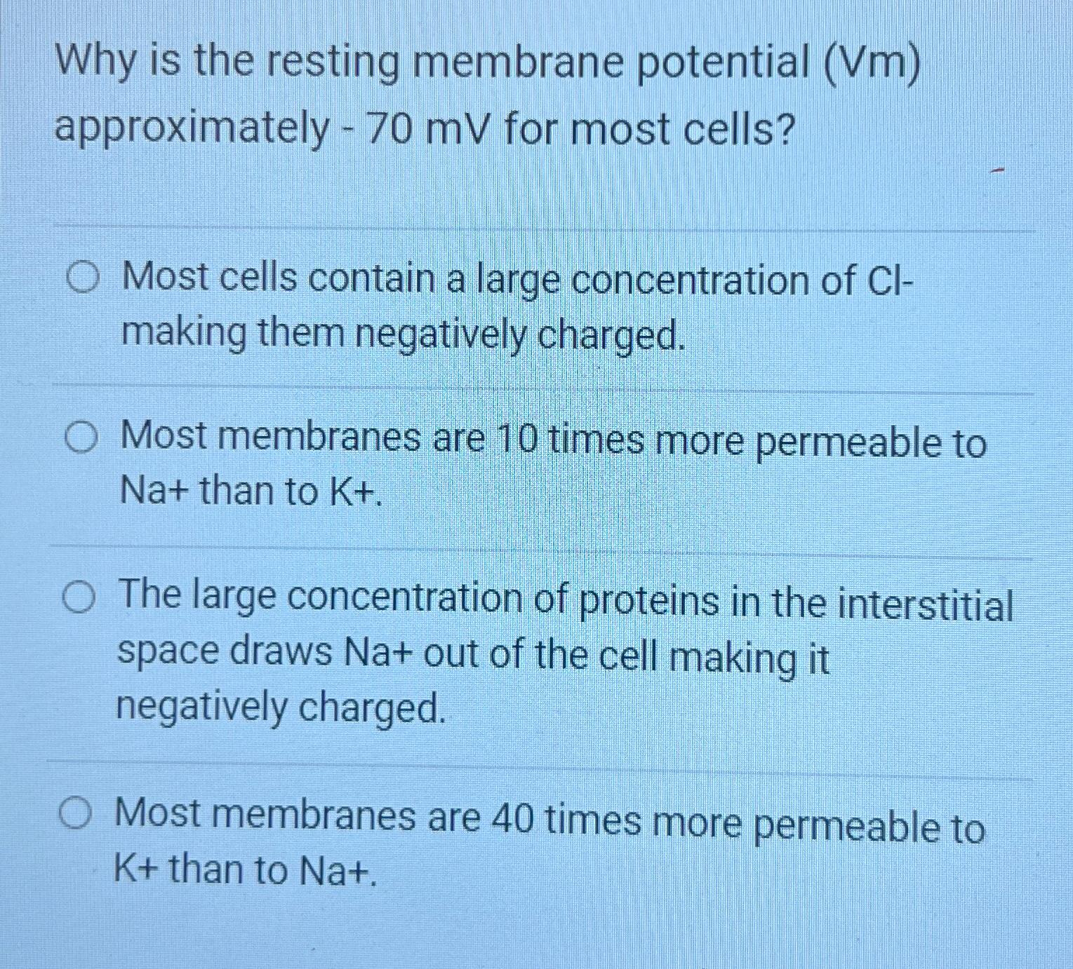 Solved Why is the resting membrane potential (Vm) | Chegg.com