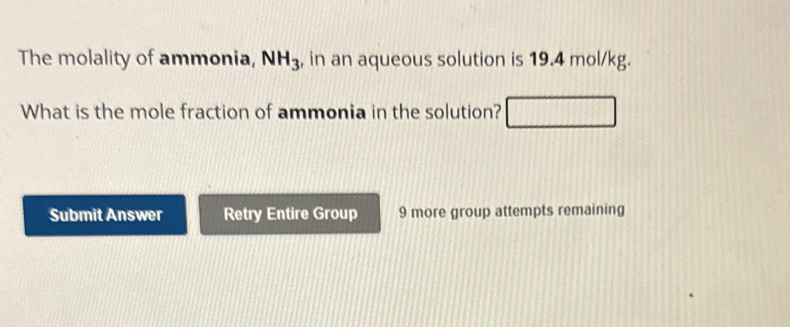 Solved The molality of ammonia, NH3, ﻿in an aqueous solution | Chegg.com