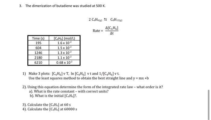 Solved 3. The dimerization of butadiene was studied at 500 | Chegg.com