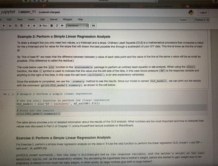 Solved jupyter Lesson_11 funsaved charge) Logout View Insert | Chegg.com