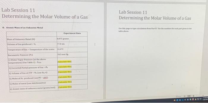 Solved Lab Session 11 Determining the Molar Volume of a Gas | Chegg.com