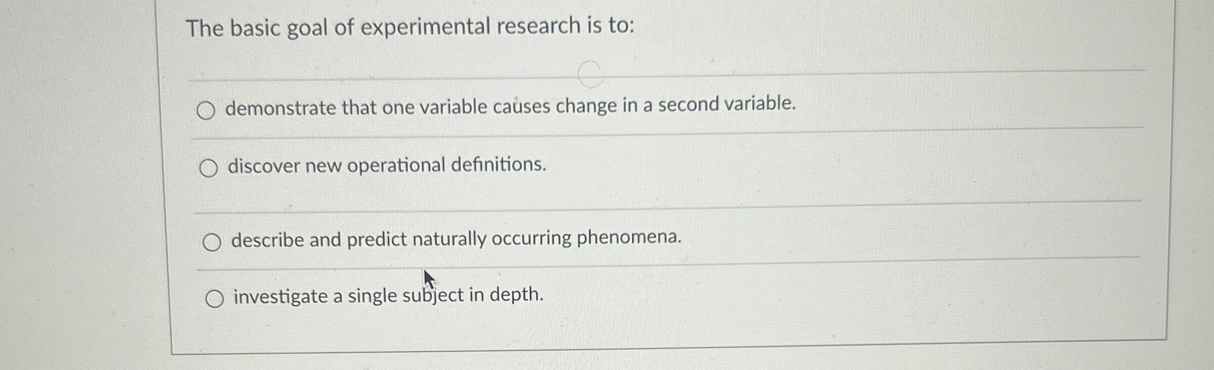 Solved The basic goal of experimental research is | Chegg.com