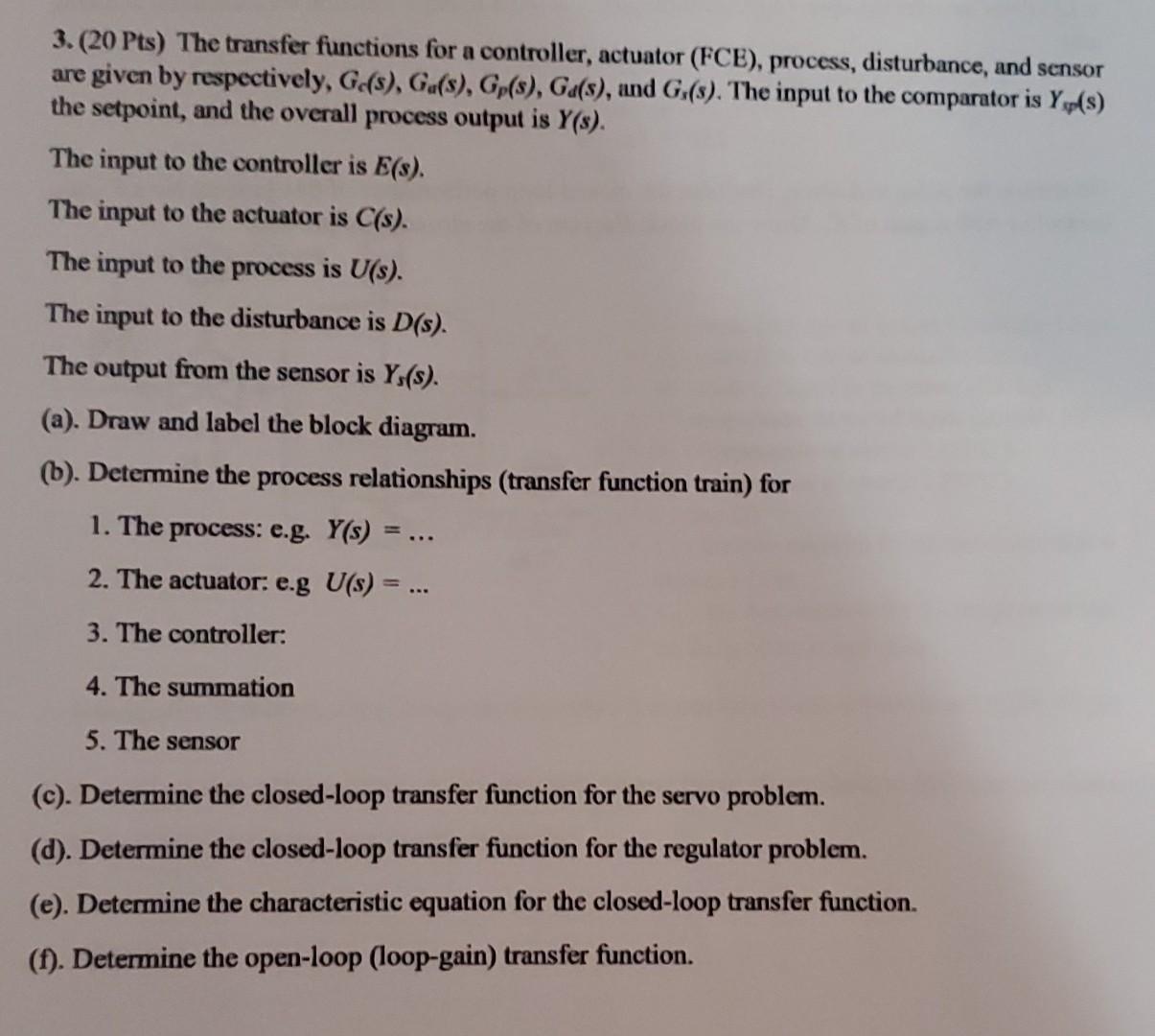 Solved 3.(20 pts) The transfer functions for a controller, | Chegg.com