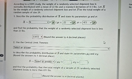 Solved According to a USPS study, the welght of a randomly | Chegg.com