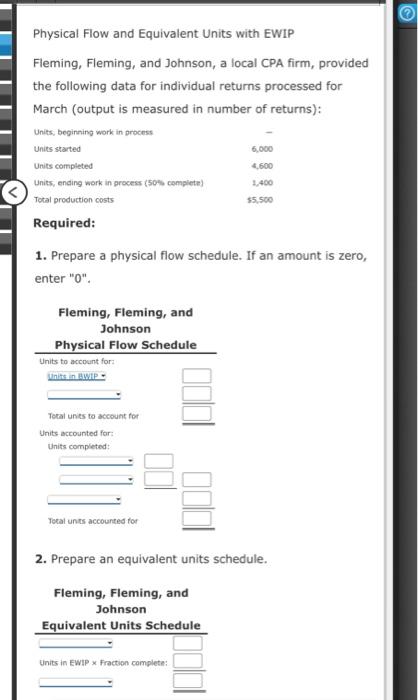 Solved Physical Flow and Equivalent Units with EWIP Fleming, | Chegg.com