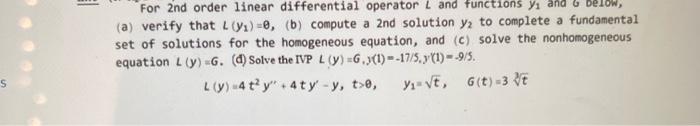 Solved For 2nd order linear differential operator L and | Chegg.com