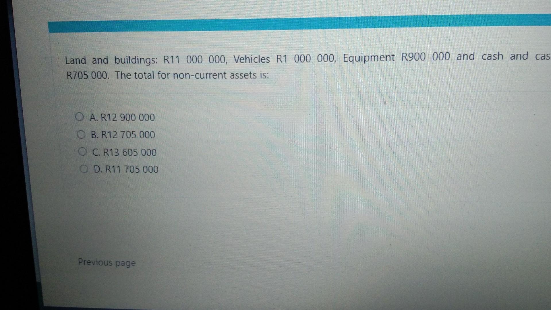 Solved Land and buildings: R11 000 000, Vehicles R1 000 000, | Chegg.com