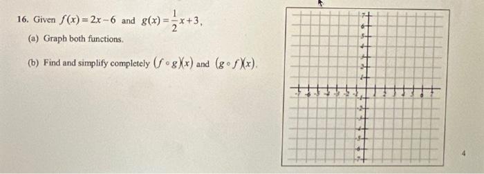 Solved 16. Given f(x)=2x−6 and g(x)=21x+3, (a) Graph both | Chegg.com