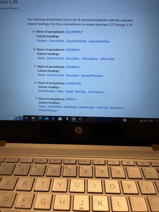 Solved The following spreadsheets form a set of named | Chegg.com