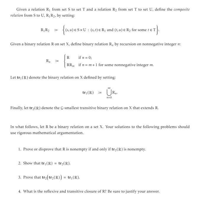 Solved Given a relation R1 from set S to set T and a | Chegg.com Solved Given a relation R1 from set S to set T and a | Chegg.com