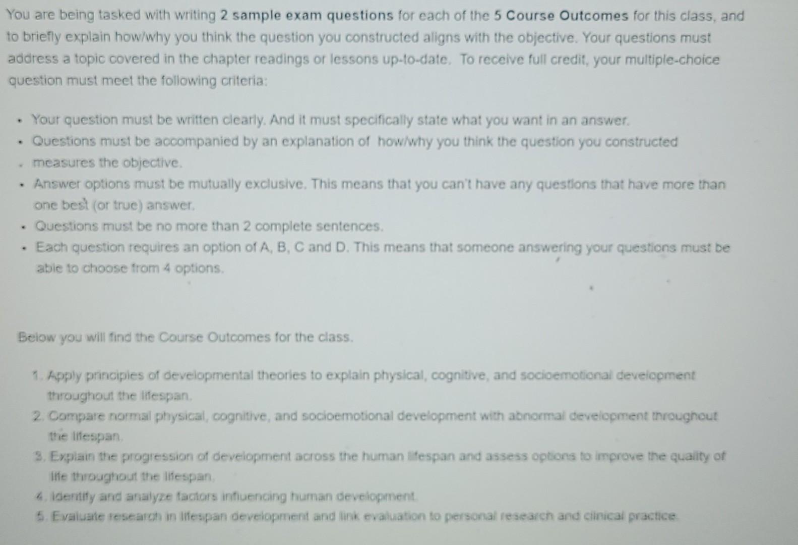 Solved You are being tasked with writing 2 sample exam | Chegg.com