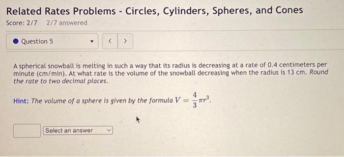 Solved Related Rates Problems - Circles, Cylinders, Spheres, | Chegg.com