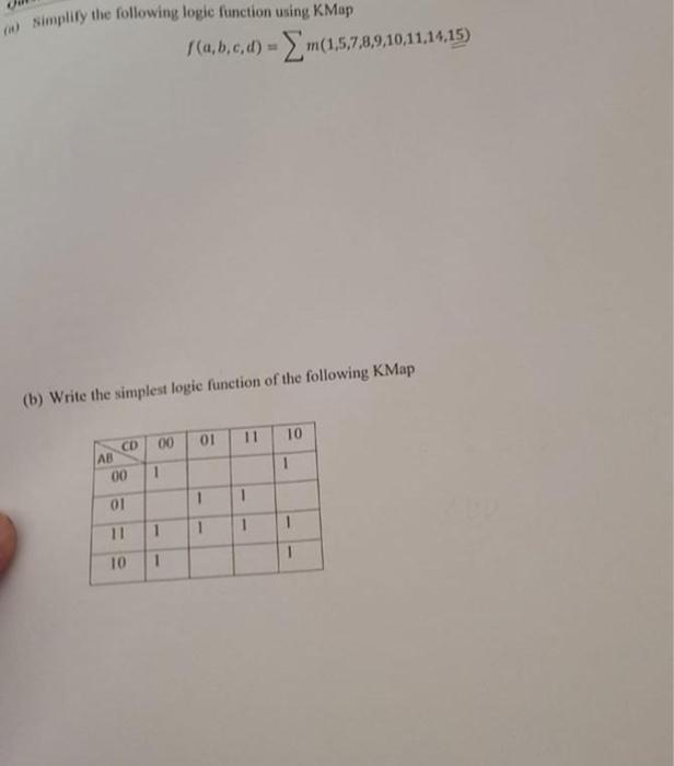 Solved 8) Simplify the following logic function using KMap | Chegg.com