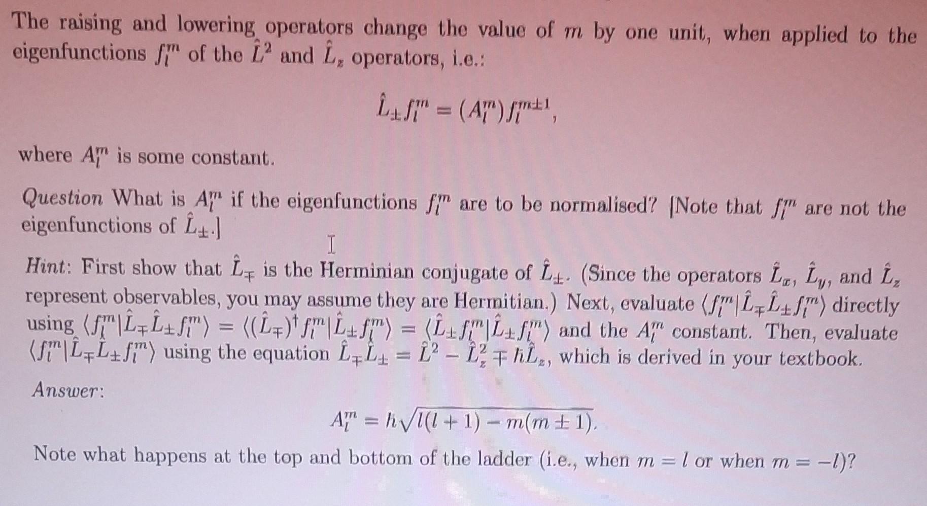 Solved The raising and lowering operators change the value | Chegg.com