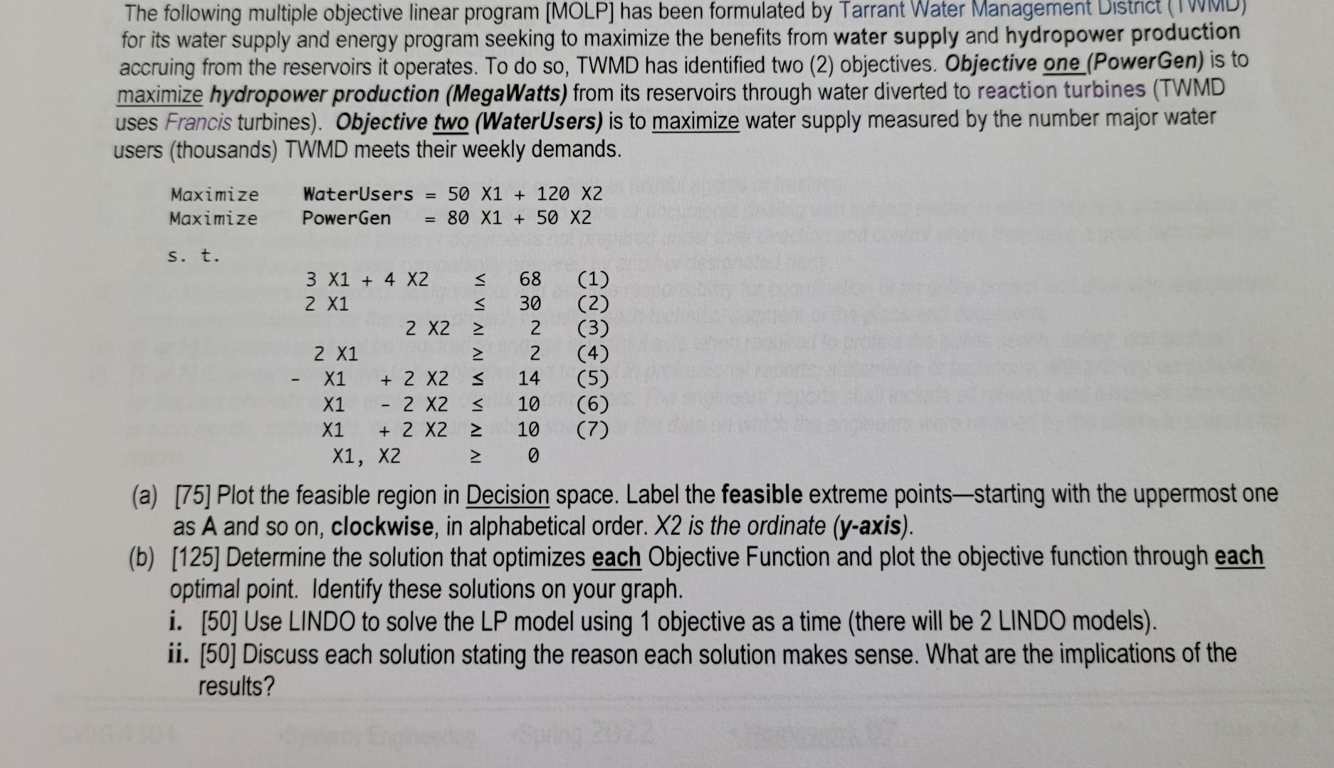 Solved The following multiple objective linear program | Chegg.com