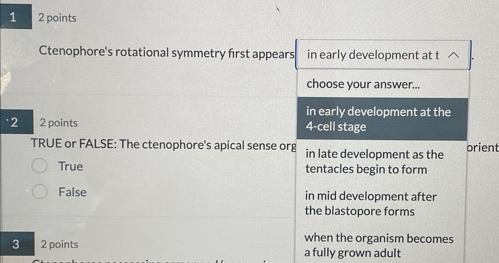 Solved 12 ﻿pointsCtenophore's rotational symmetry first | Chegg.com