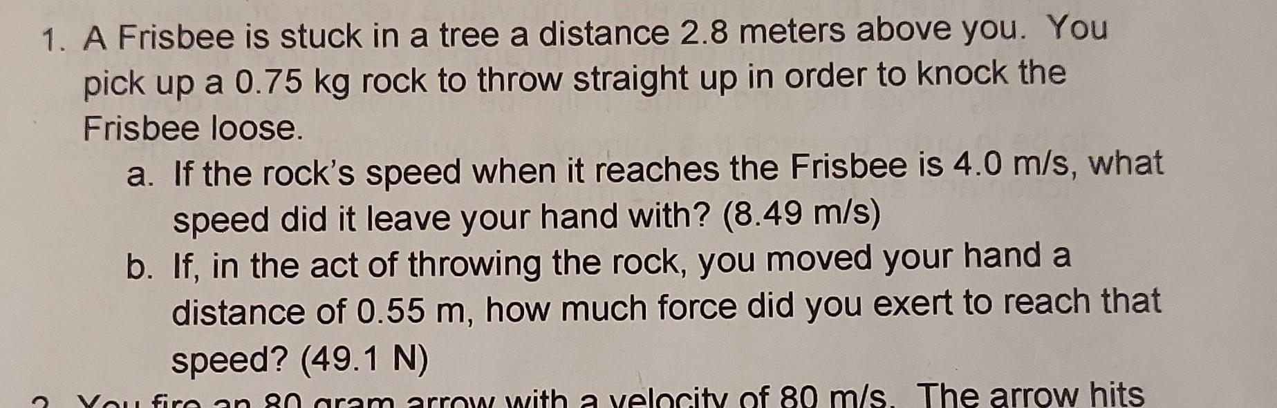 Solved 1. A Frisbee is stuck in a tree a distance 2.8 meters | Chegg.com