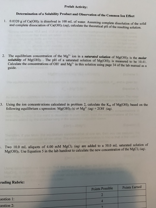 Solved Prelab Activity: Determination of a Solubility | Chegg.com