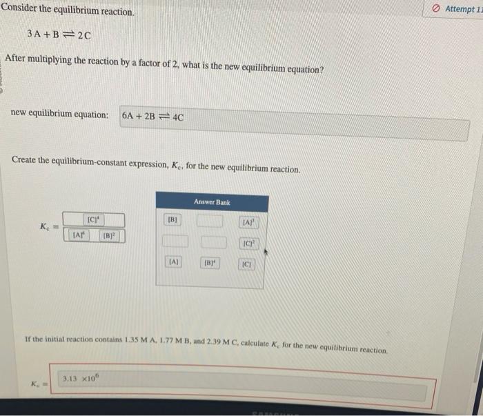 Solved Consider the equilibrium reaction. 3 A+B⇌2C After | Chegg.com