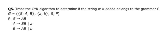 Solved Q4. Trace the CYK algorithm to determine if the | Chegg.com Solved Q4. Trace the CYK algorithm to determine if the | Chegg.com