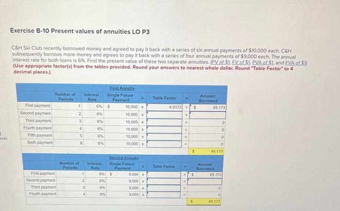 Solved Exercise B-10 Present values of annuities LO P3 C\&H | Chegg.com