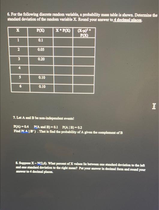 Solved 6. For the following discrete random variable, a | Chegg.com