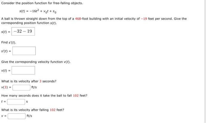 Solved Consider The Position Function For Free Falling