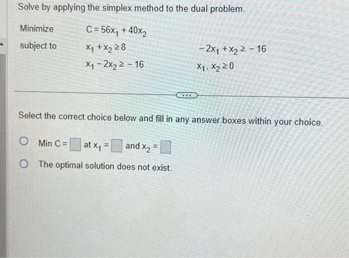 Solve by applying the simplex method to the dual | Chegg.com