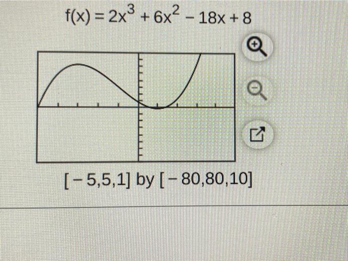Solved f(x) = 2x3 + 6x2 – 18x +8 [ -5,5,1] by [ -80,80,10] | Chegg.com