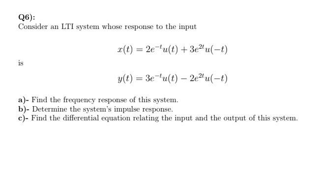 Solved Q6): Consider an LTI system whose response to the | Chegg.com