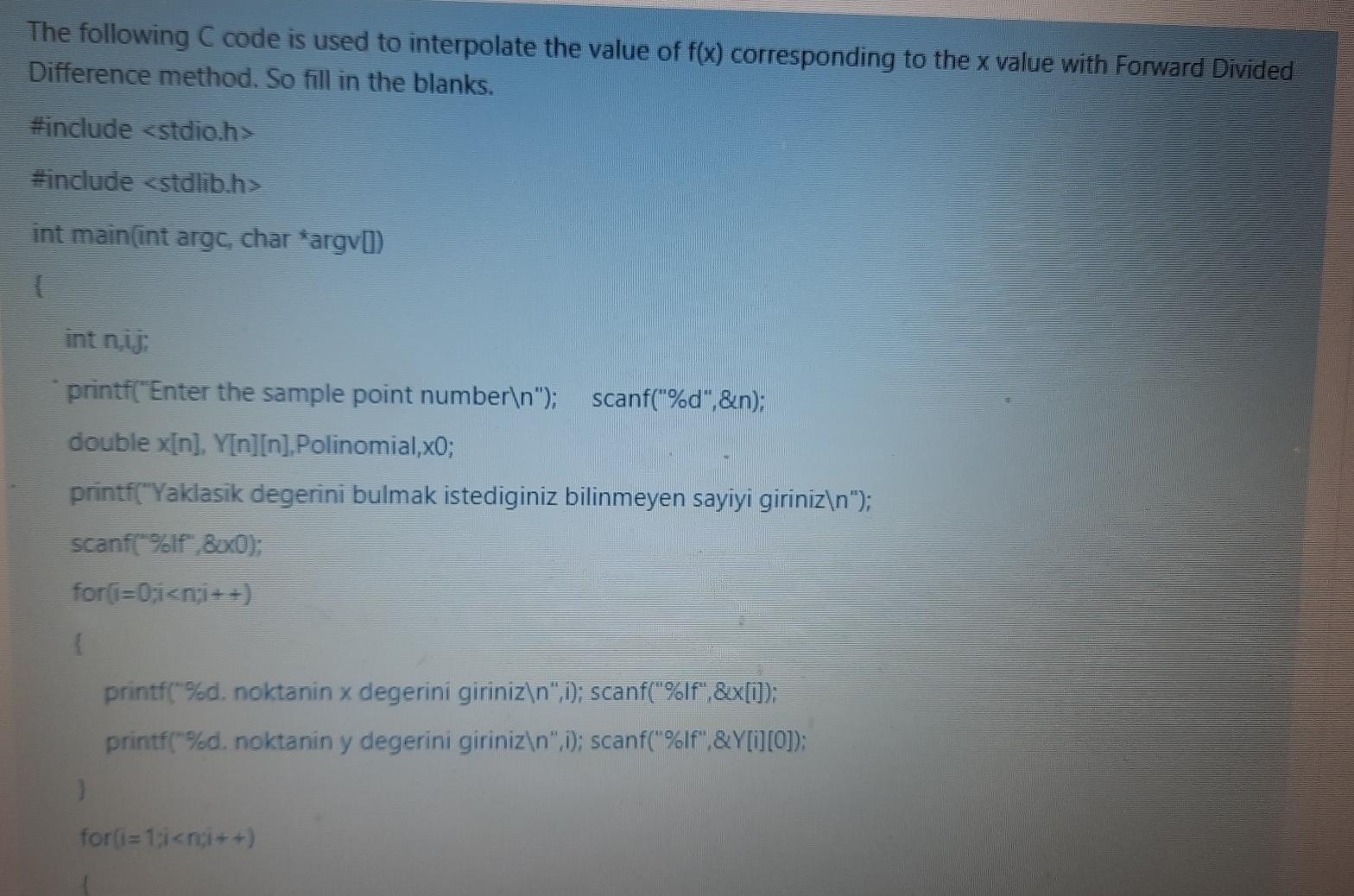 Solved The following code is used to interpolate the value | Chegg.com