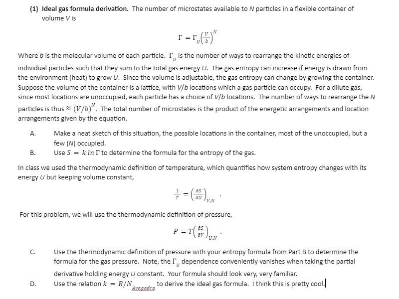 Solved (1) ﻿Ideal gas formula derivation. The number of | Chegg.com