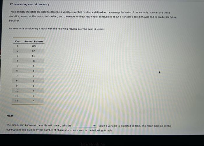 Solved 17. Measuring central tendency Three primary | Chegg.com