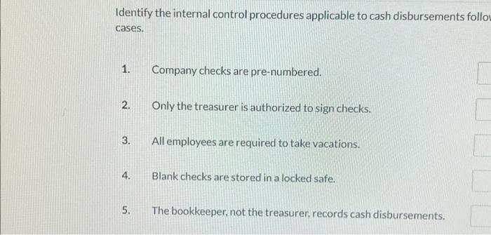 Solved Identify the internal control procedures applicable | Chegg.com