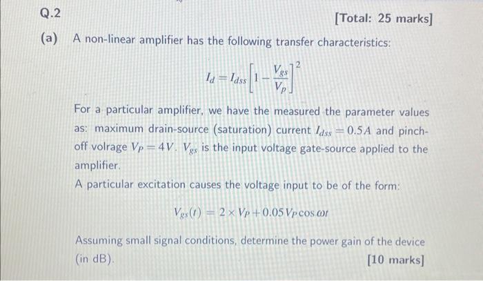Solved (a) A non-linear amplifier has the following transfer | Chegg.com