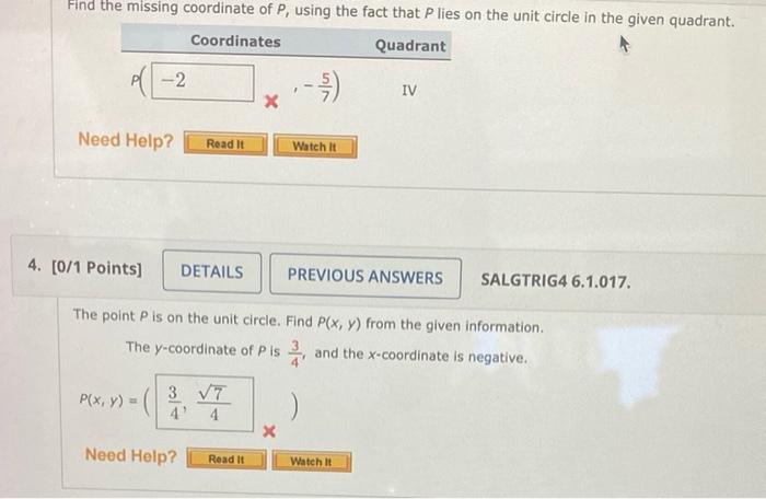 Solved Find the missing coordinate of P, using the fact that | Chegg.com