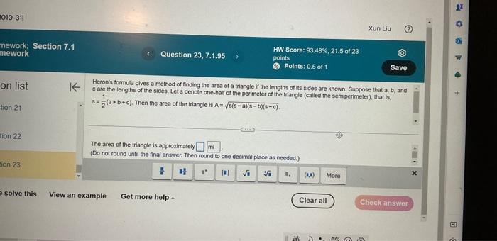 Solved Heron's foemula gives a method of finding the area of | Chegg.com