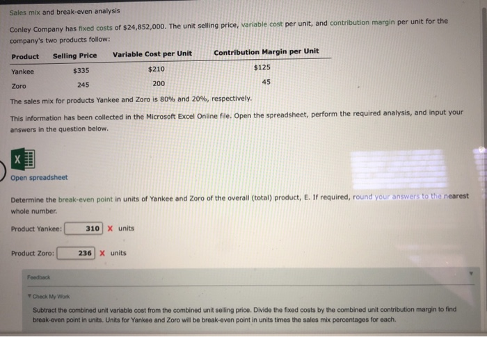 Solved Sales mix and break-even analysis Conley Company has | Chegg.com