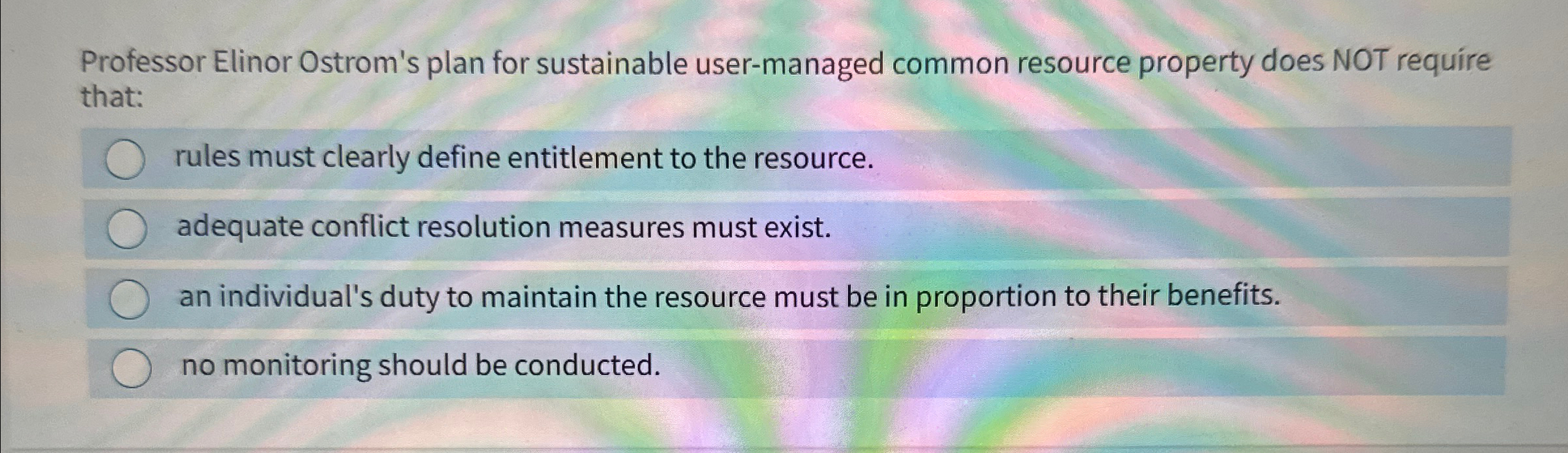 Solved Professor Elinor Ostrom's plan for sustainable | Chegg.com