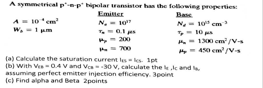 Solved (a) Calculate the saturation current IES=ICS. 1 pt | Chegg.com