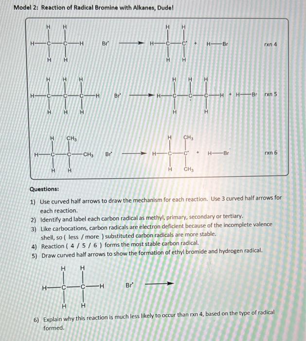 Solved Model 2: Reaction of Radical Bromine with Alkanes, | Chegg.com