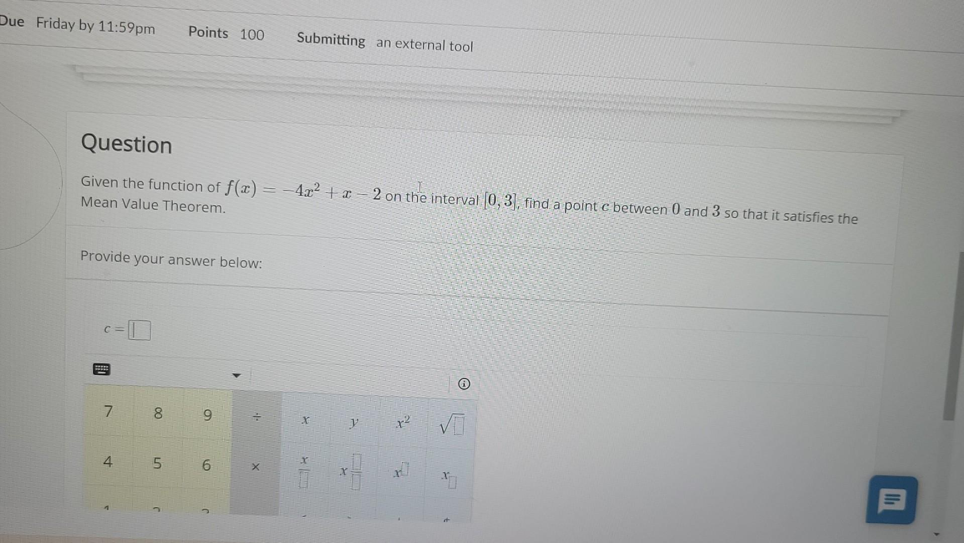 Solved Given the function of f(x)=−4x2+x−2 on the interval | Chegg.com