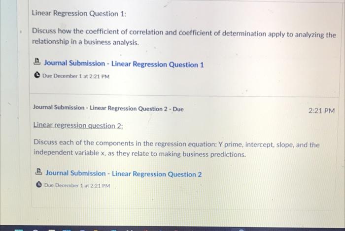 Solved Linear Regression Question 1: Discuss how the | Chegg.com