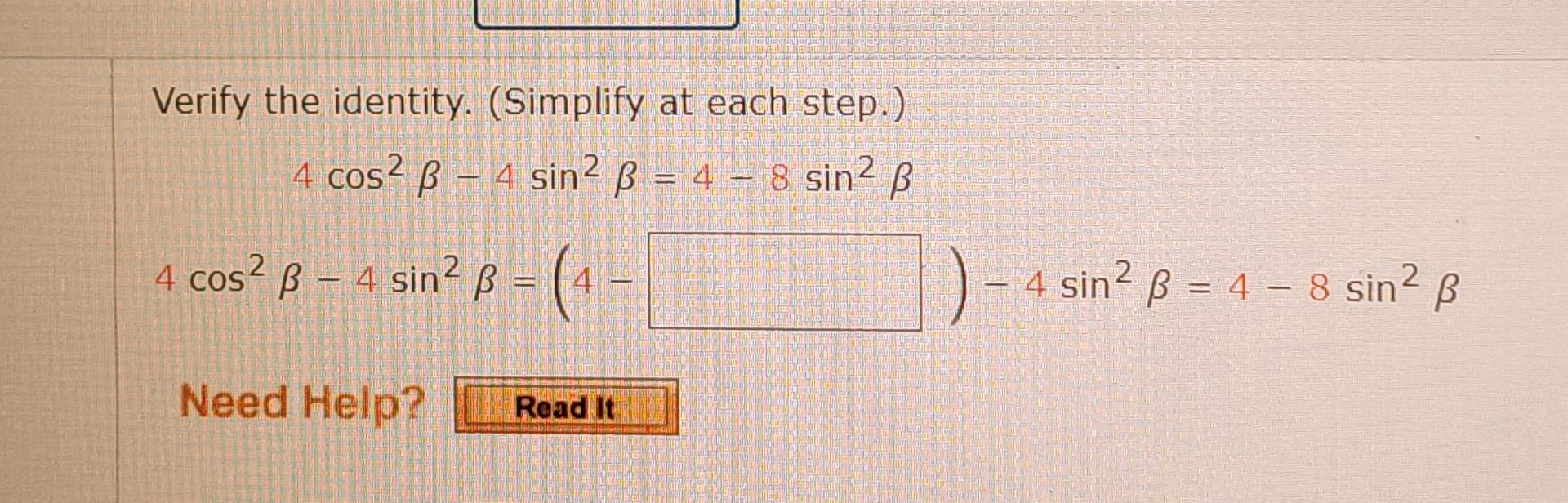 Solved Verify the identity. (Simplify at each | Chegg.com