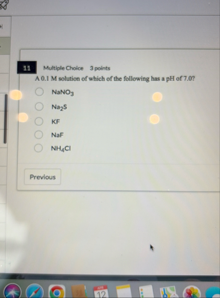 Solved 11Multiple Choice 3 ﻿pointsA 0.1 ﻿M solution of which | Chegg.com