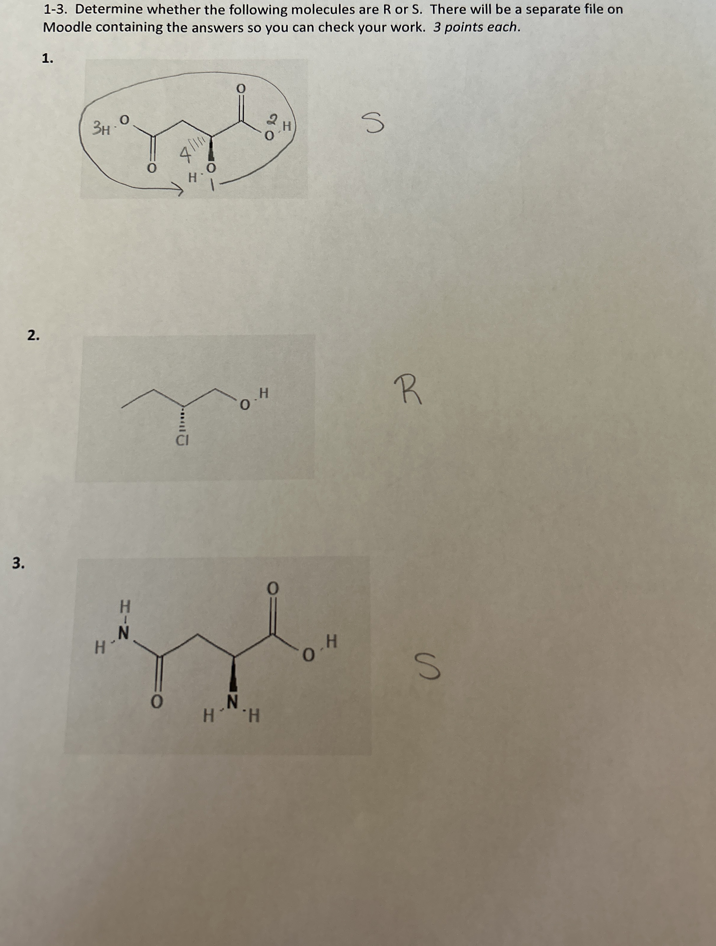 Solved 1-3. ﻿Determine whether the following molecules are R | Chegg.com