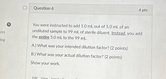 Solved You were instructed to add 1.0 mL out of 5.0 mL of an | Chegg.com
